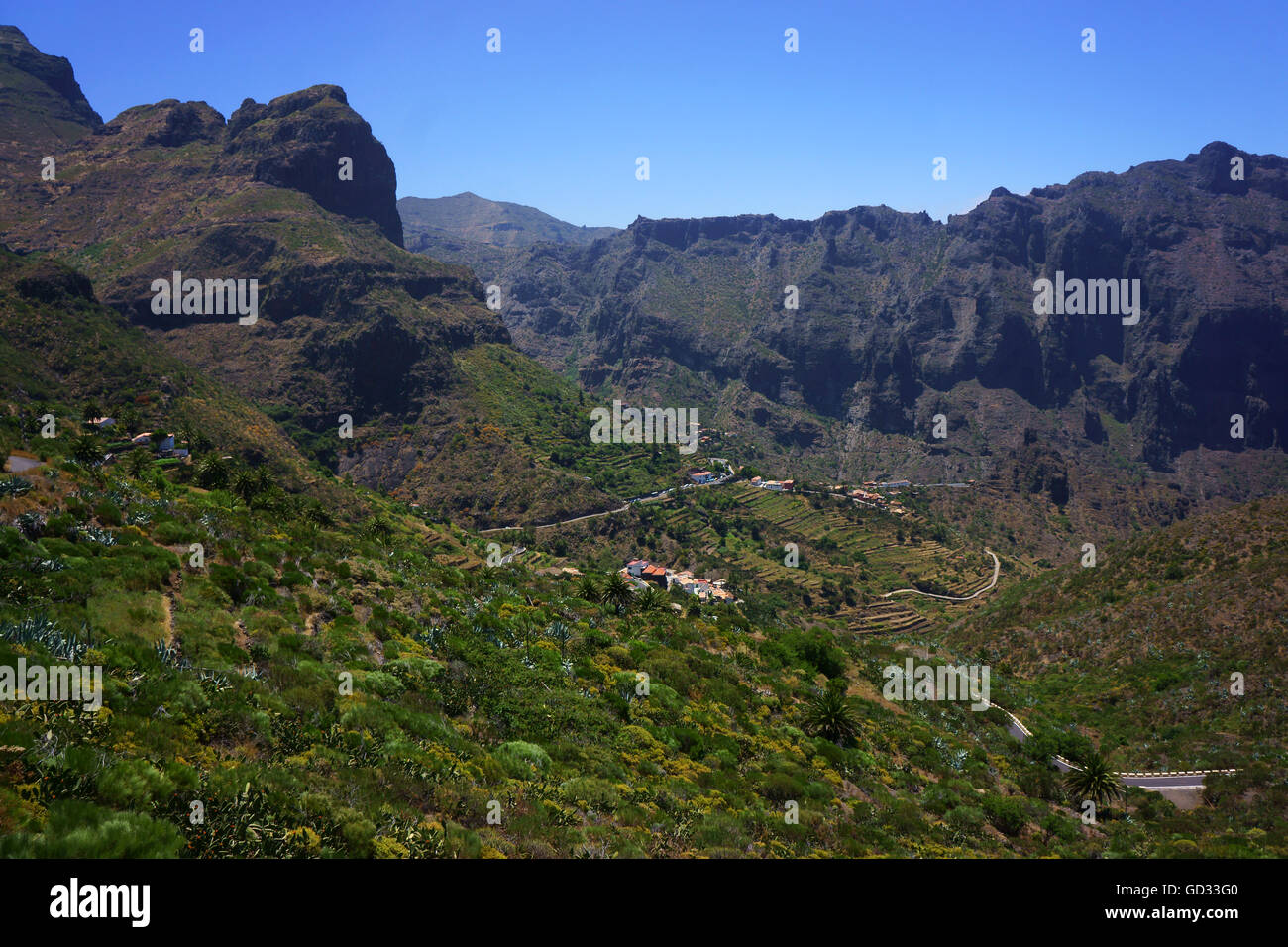 Town Masca and surrounding mountains, island Teneriffe, Canary Islands ...