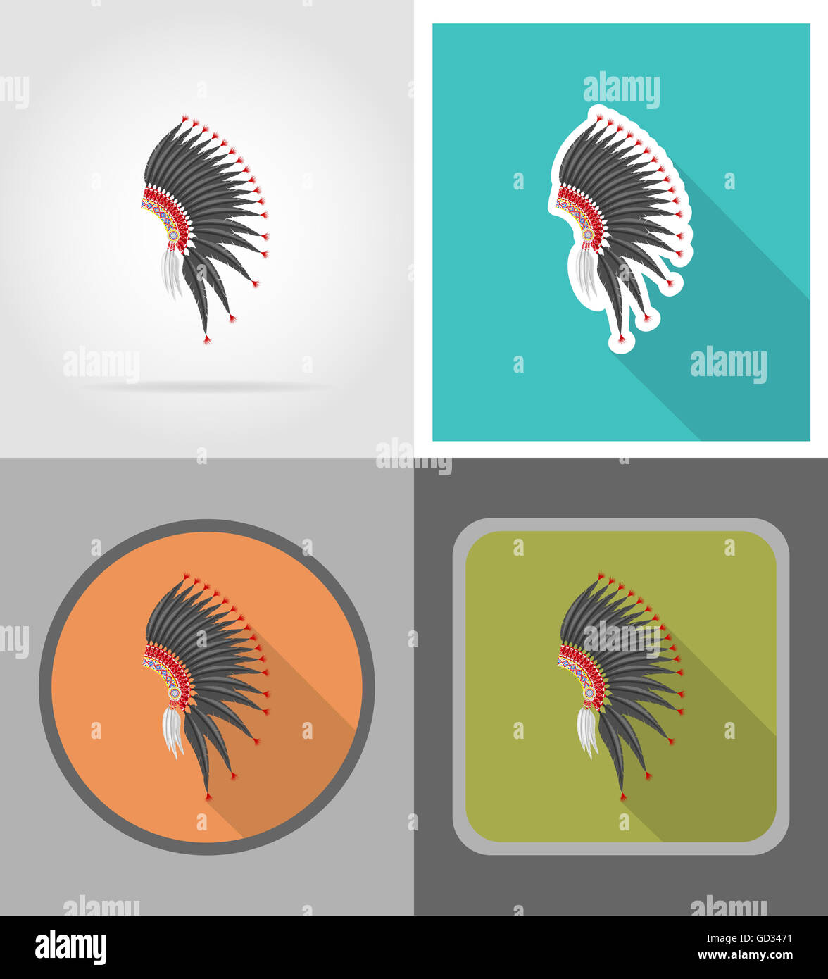 mohawk hat wild west flat icons illustration isolated on background ...