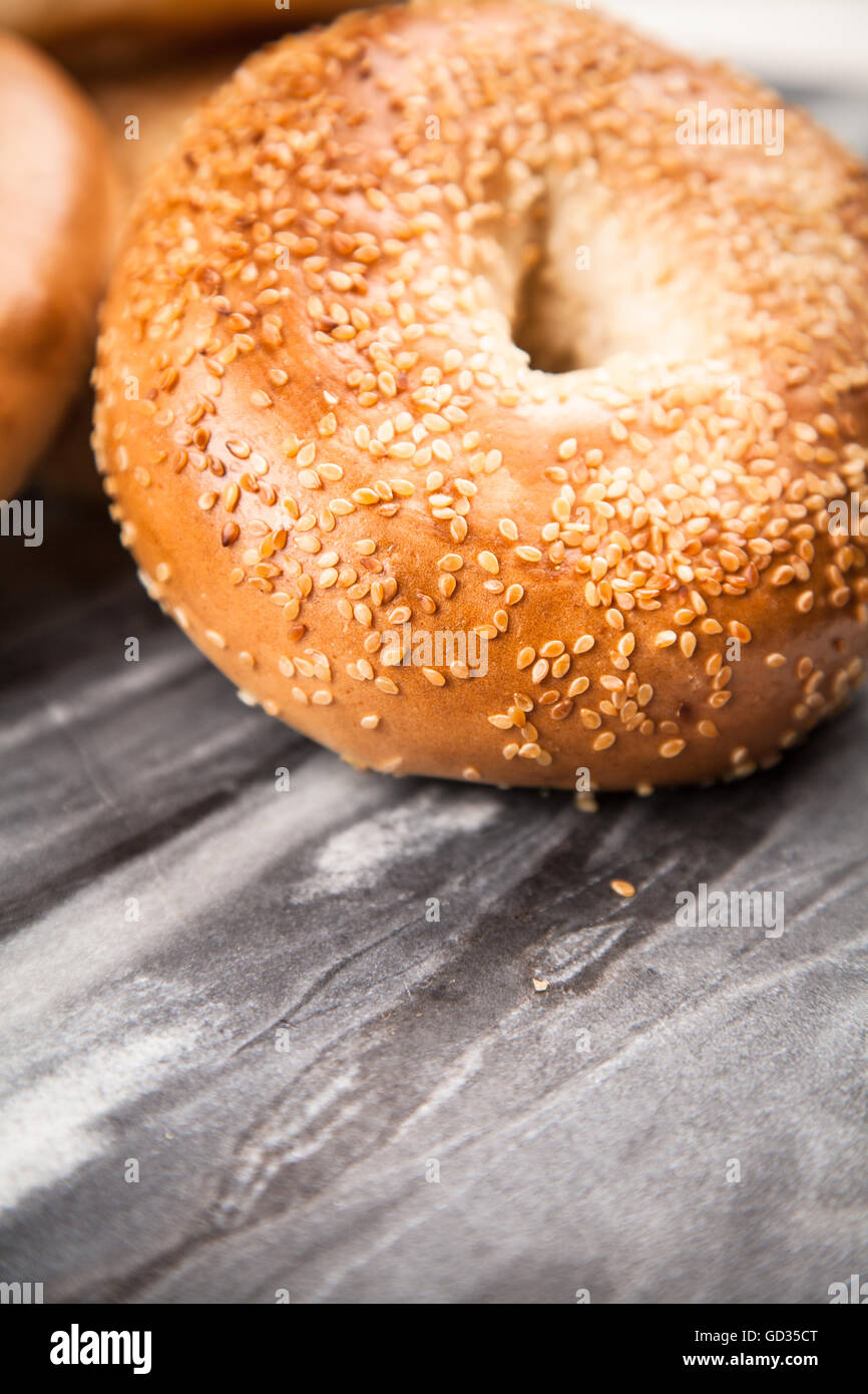 Bagels on gray background Stock Photo - Alamy