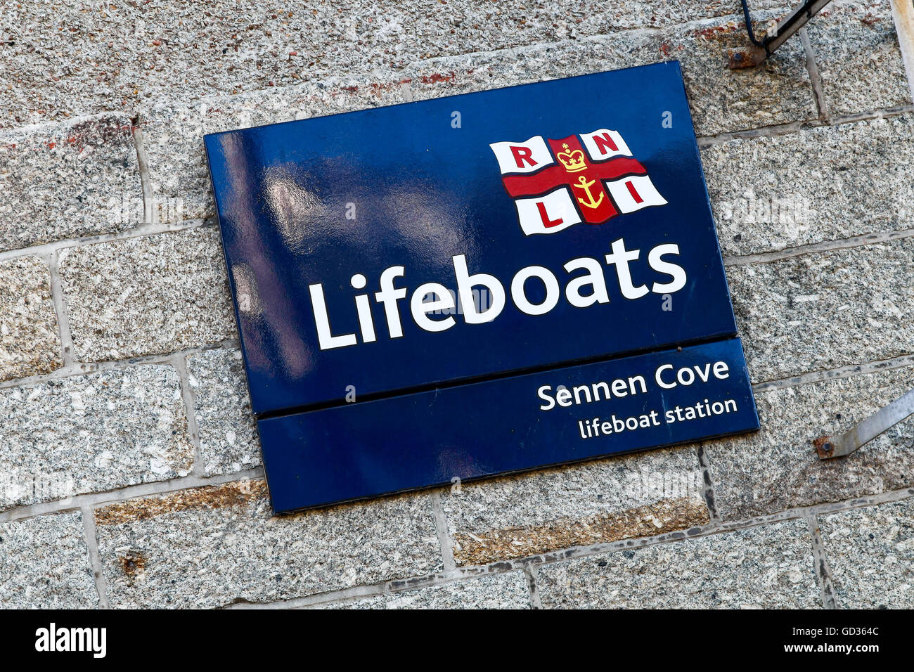 A sign saying Lifeboats at Sennen Cove lifeboat station Cornwall ...