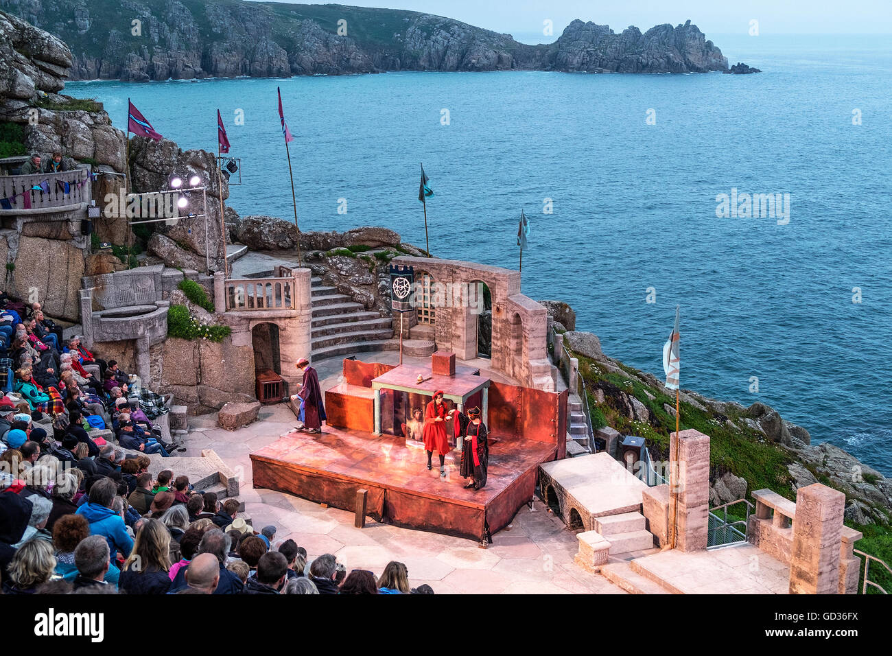 The Minack theatre on the coastal cliffs near Porthcurno in Cornwall ...