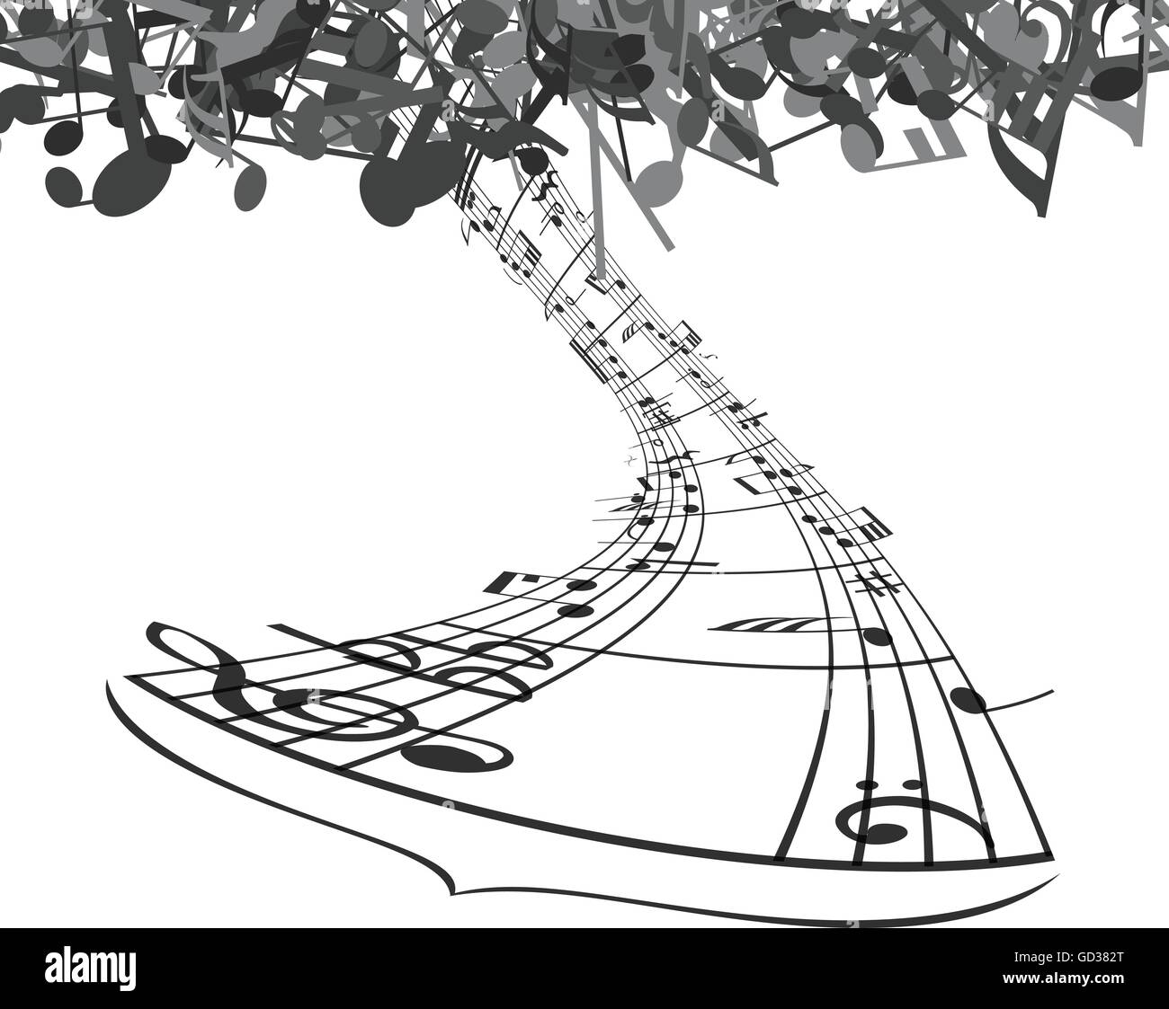 Black and white musical design from music staff elements with treble ...