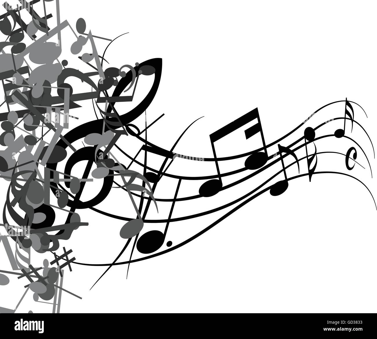 Black and white musical design from music staff elements with treble ...