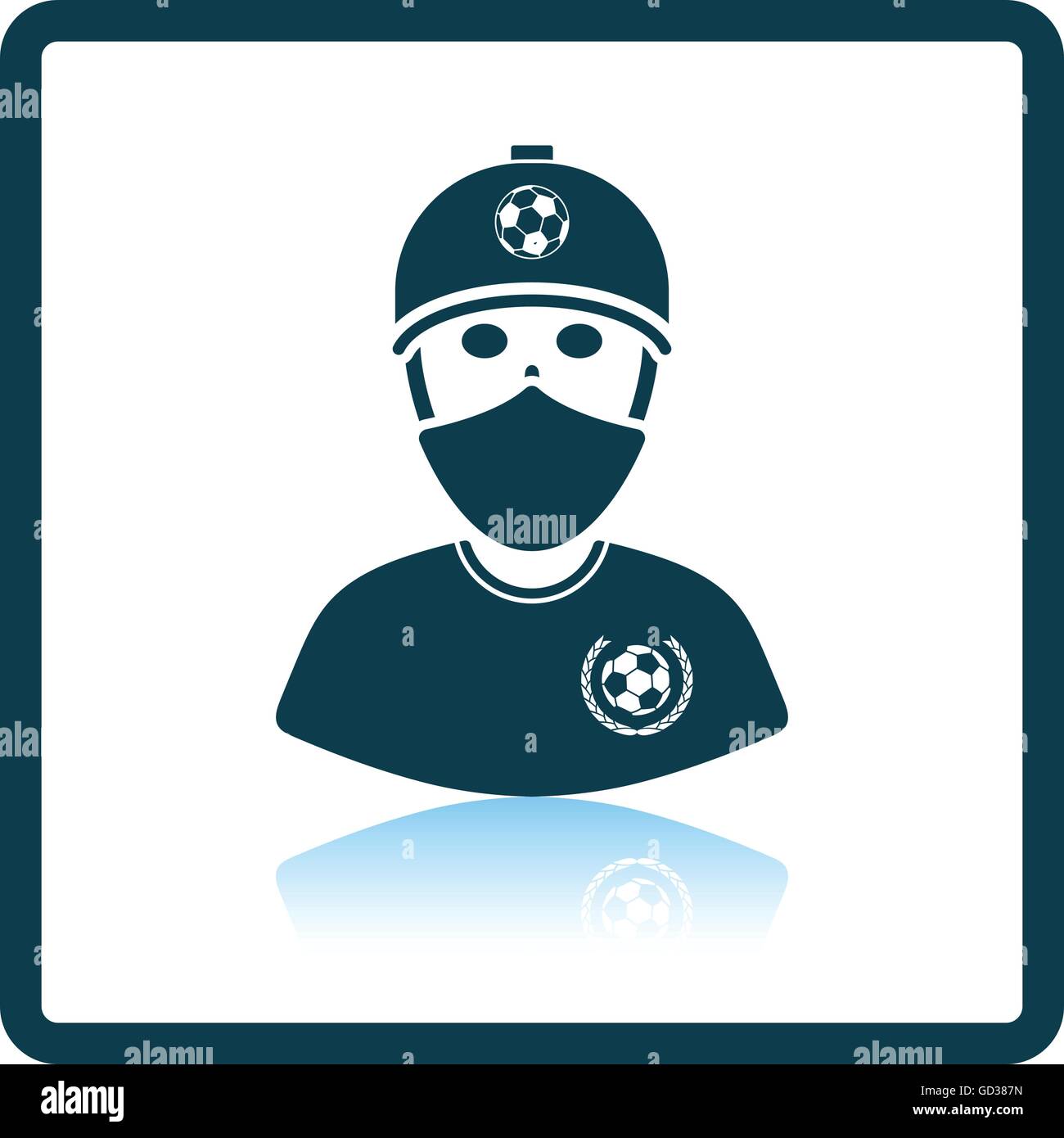 Football fan with covered face by scarf icon. Shadow reflection design ...