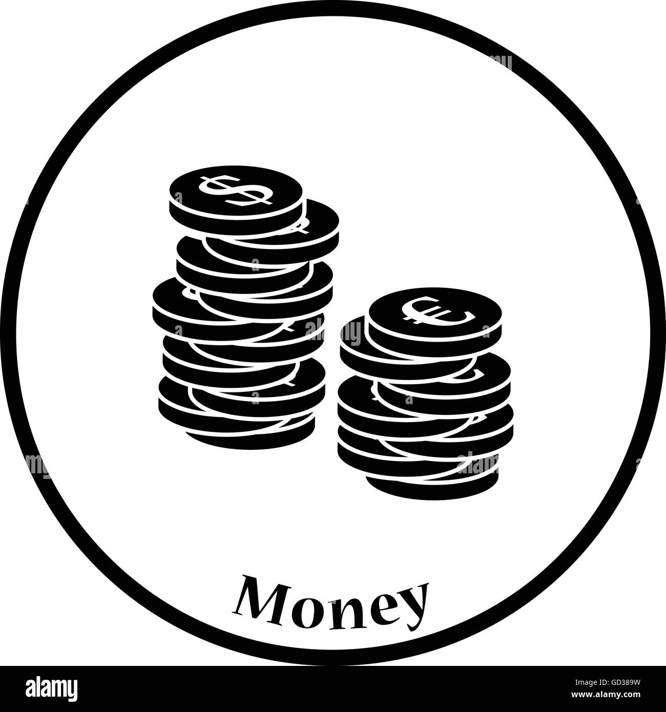 Icon of Stack of coins. Thin circle design. Vector illustration Stock ...
