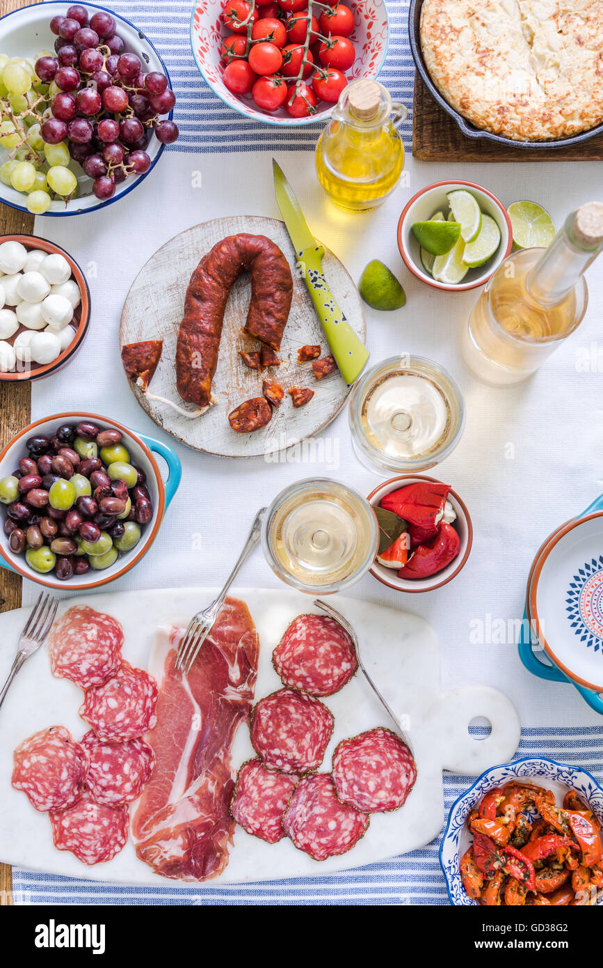 authentic spanish tapas, on table from above, sharing food Stock Photo ...
