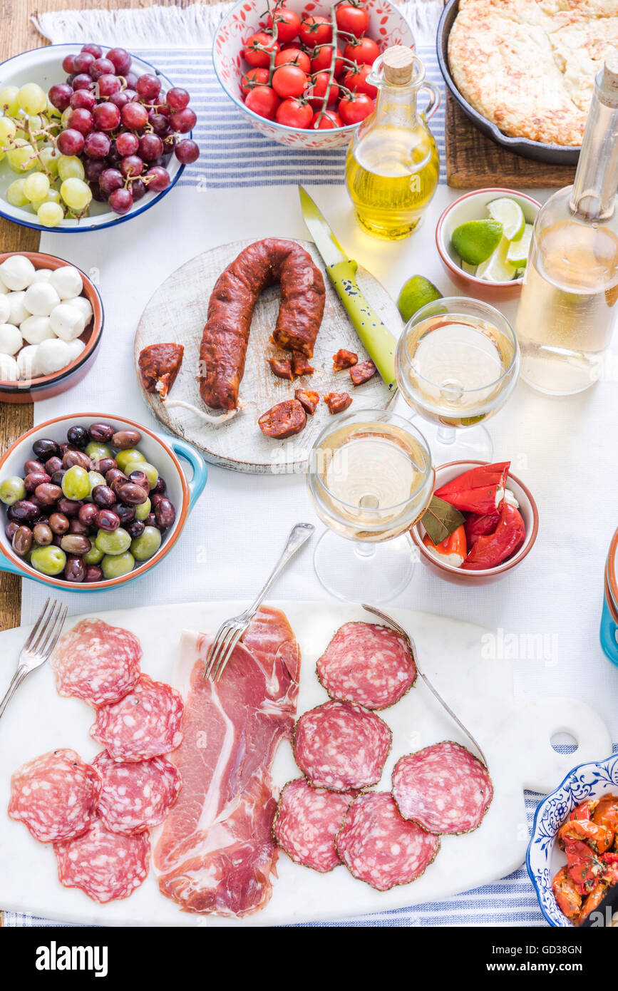 selection of party food, tapas on table Stock Photo - Alamy