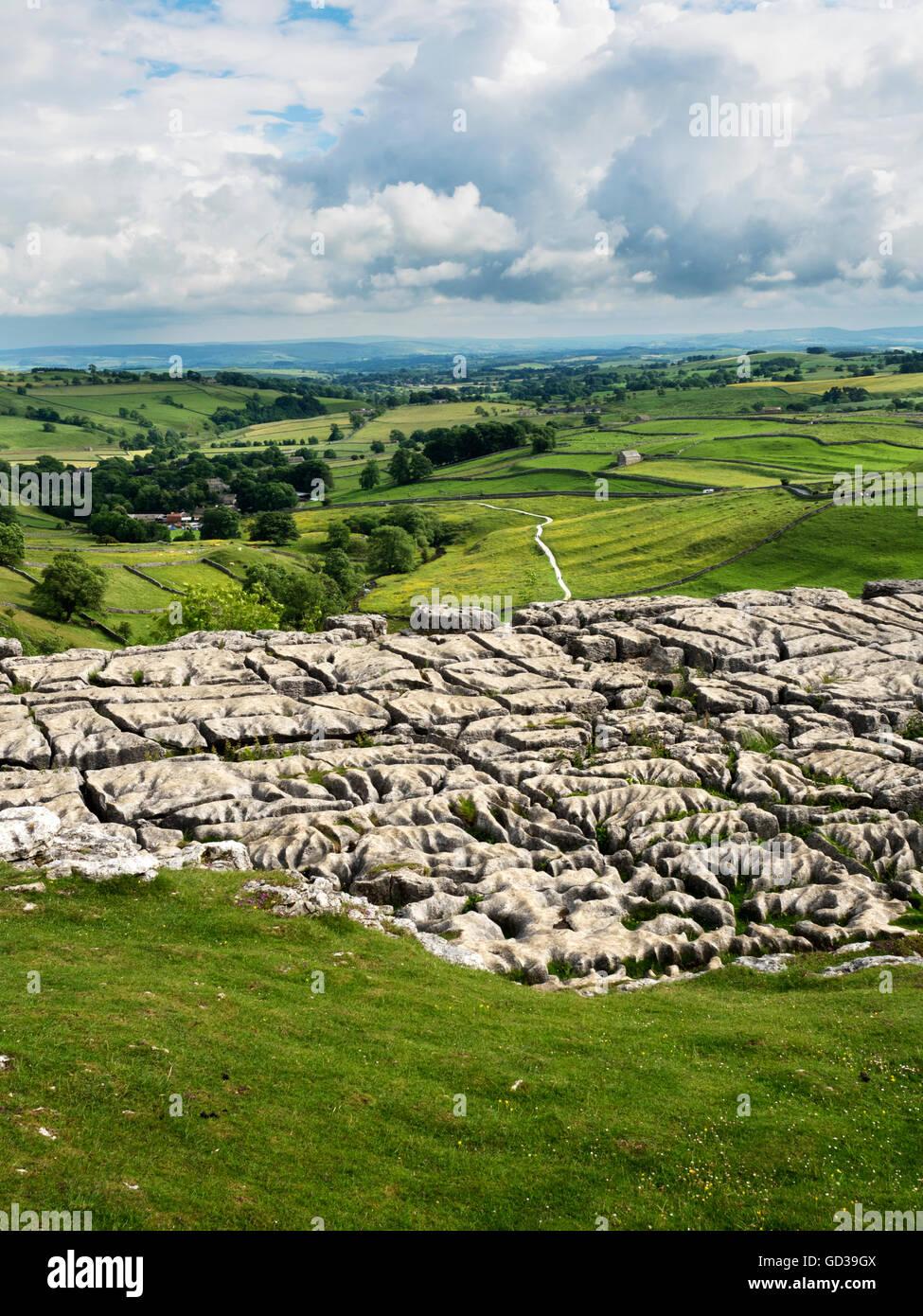 View over Malhamdale from Malham Cove in Summer Malham Yorkshire Dales ...