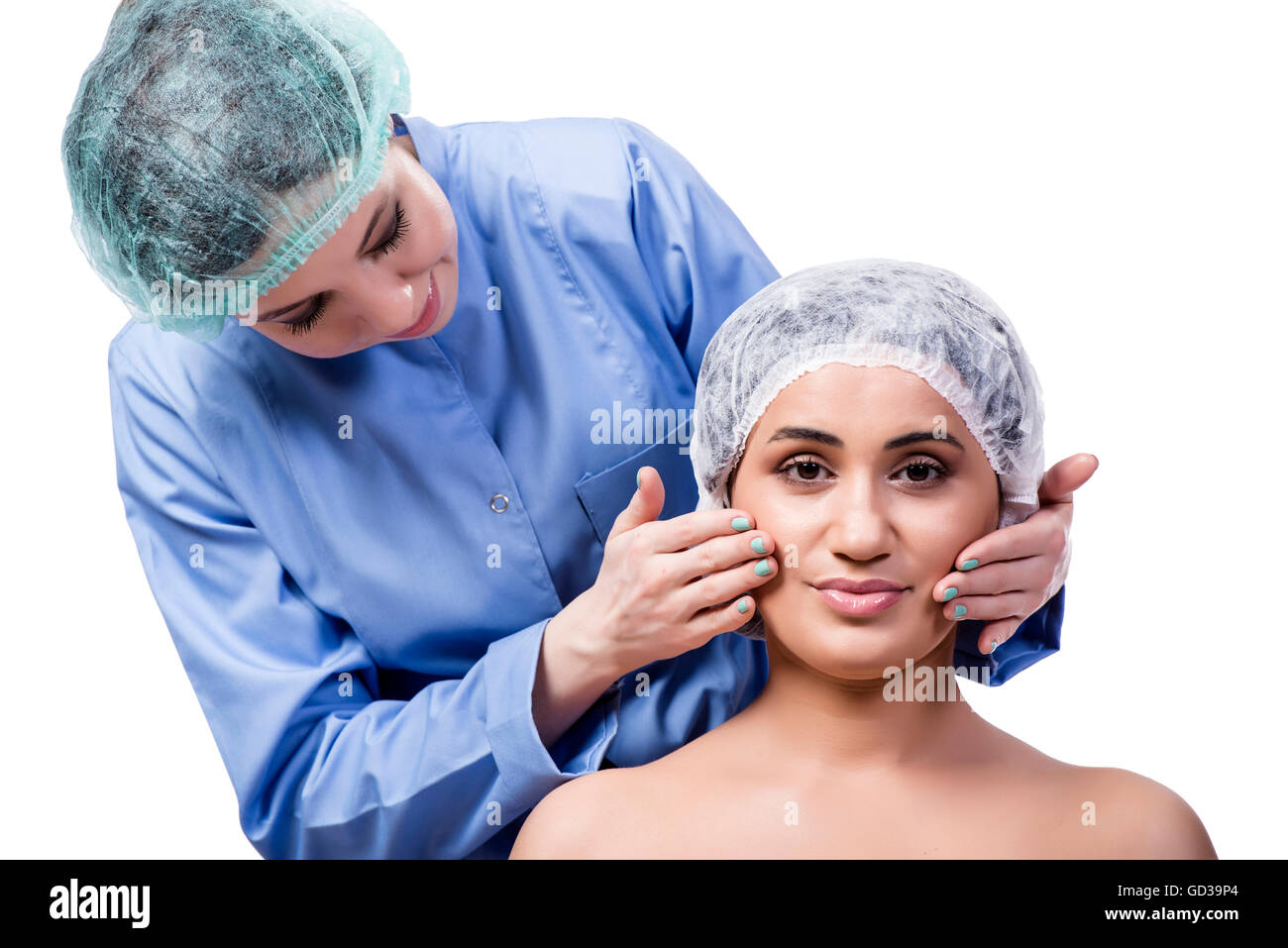 Young woman preparing for plastic surgery isolated on white Stock Photo ...