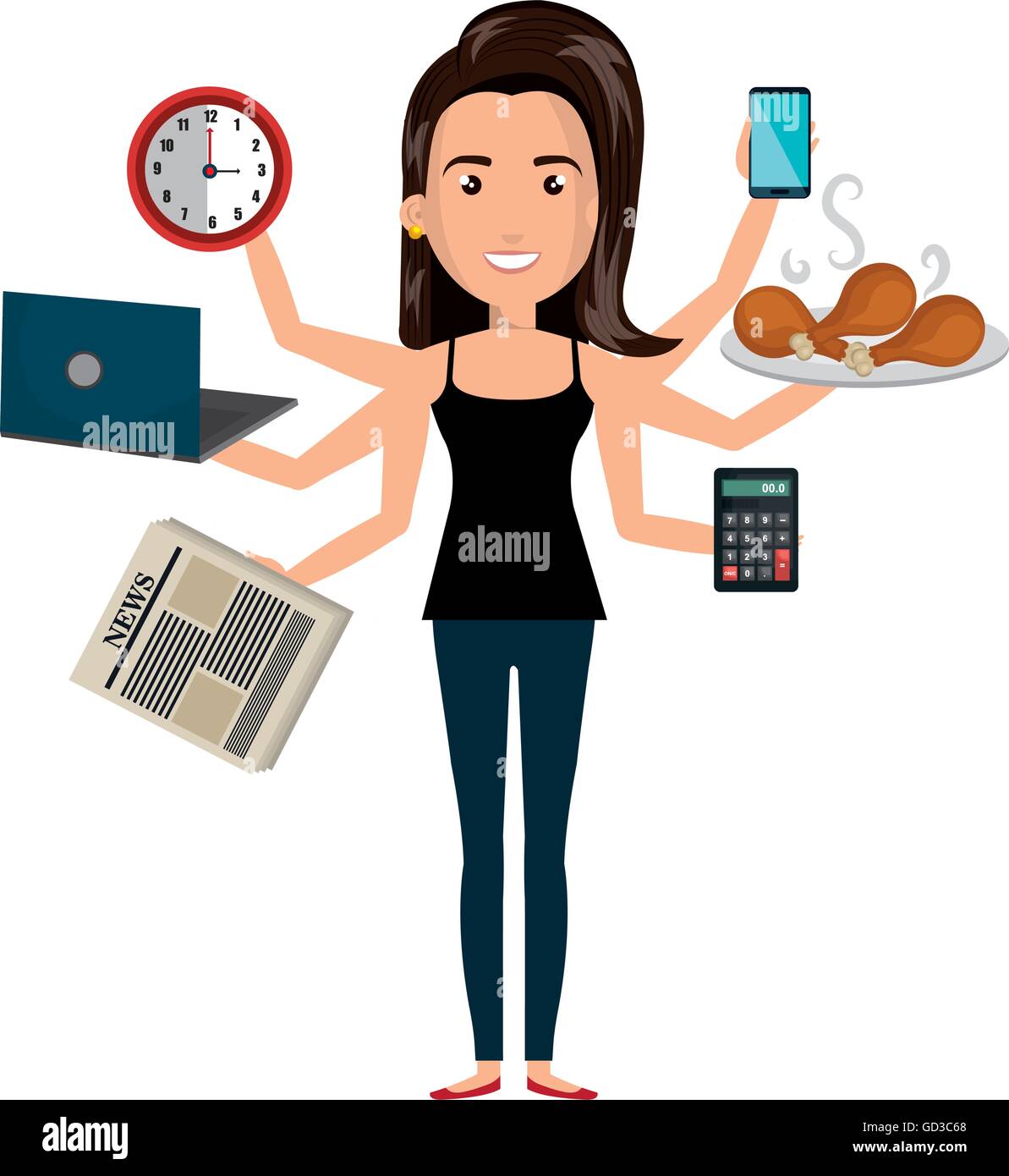 Multitasking person cartoon with icons, vector illustration Stock ...