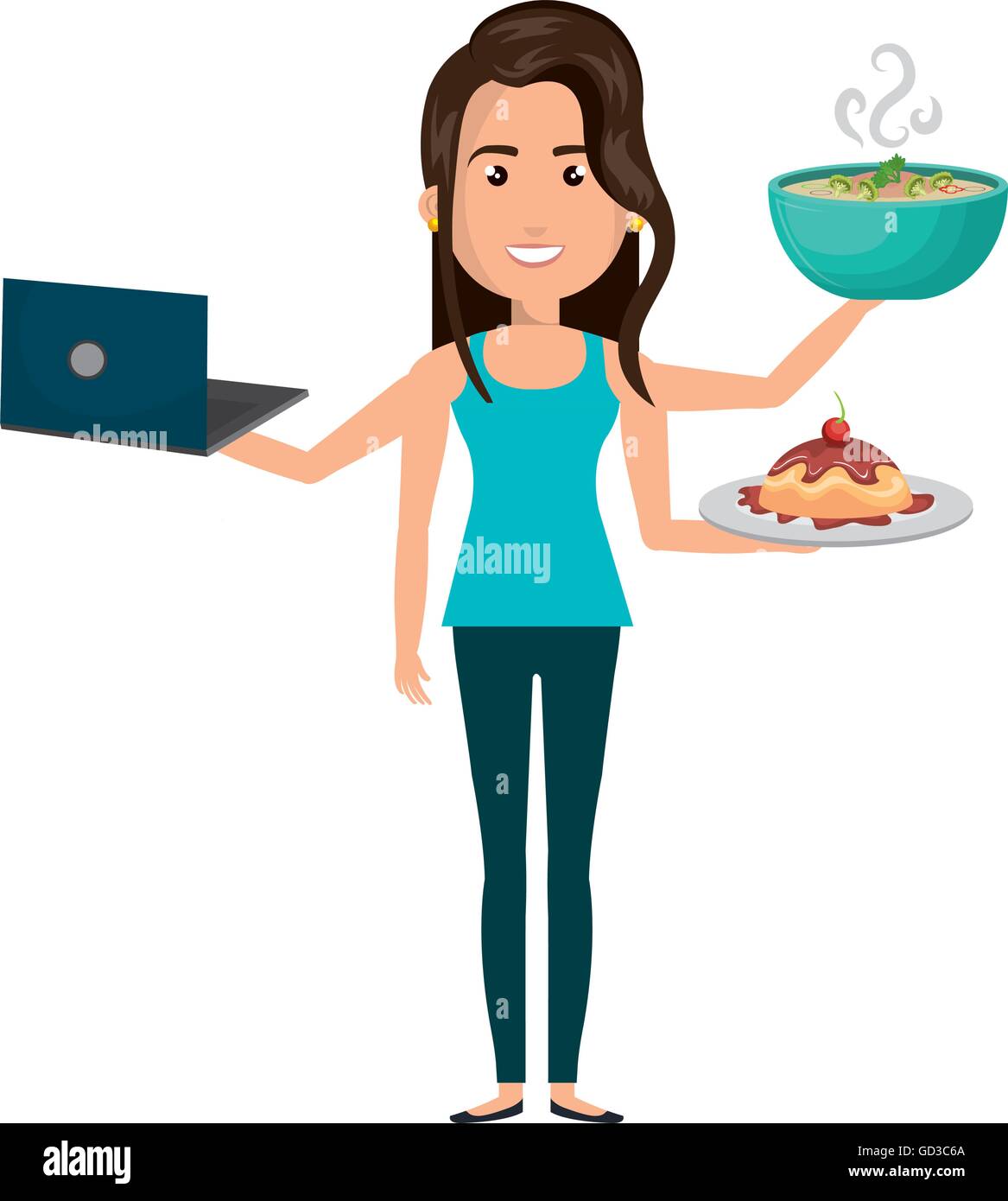 Multitasking person cartoon with icons, vector illustration Stock ...