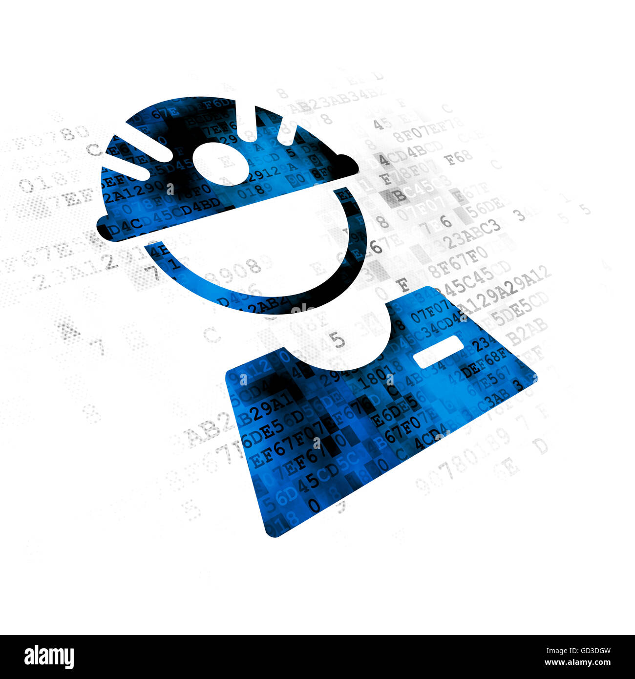 Manufacuring concept: Pixelated blue Factory Worker icon on Digital ...