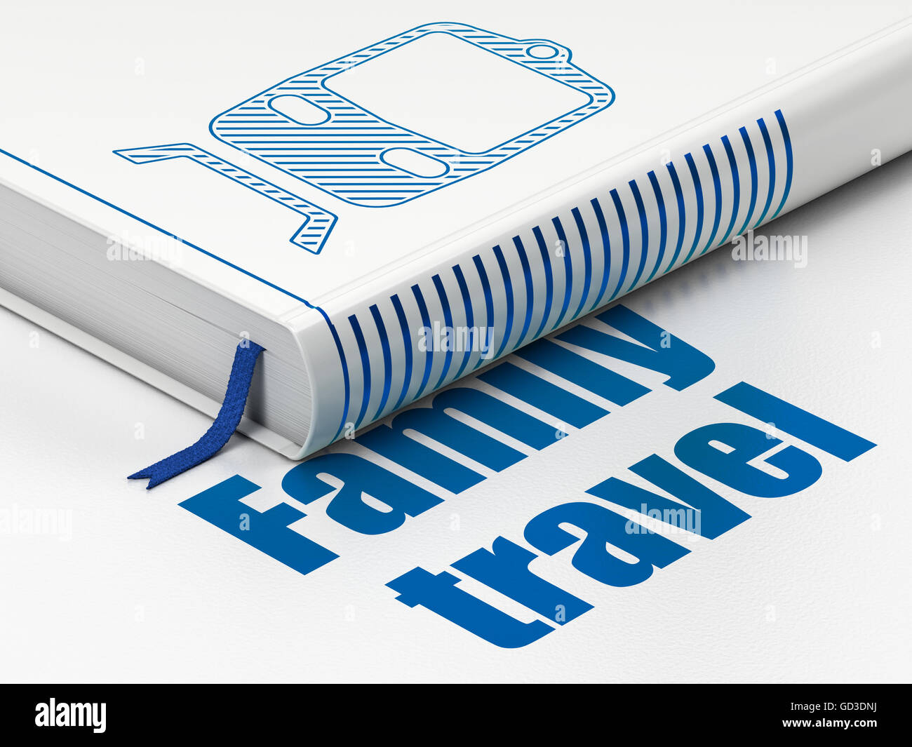 Tourism concept: book Train, Family Travel on white background Stock ...