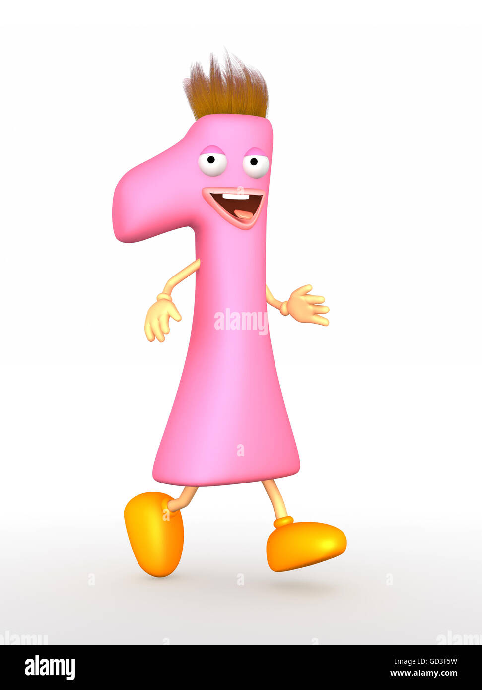 Cartoon character of one digit walking - 3d illustration Stock Photo ...