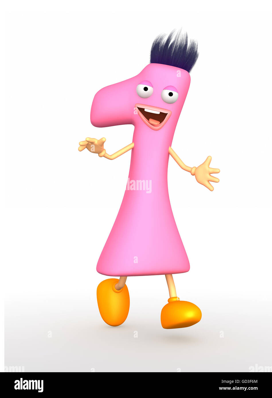 Cartoon character of one digit walking - 3d illustration Stock Photo ...