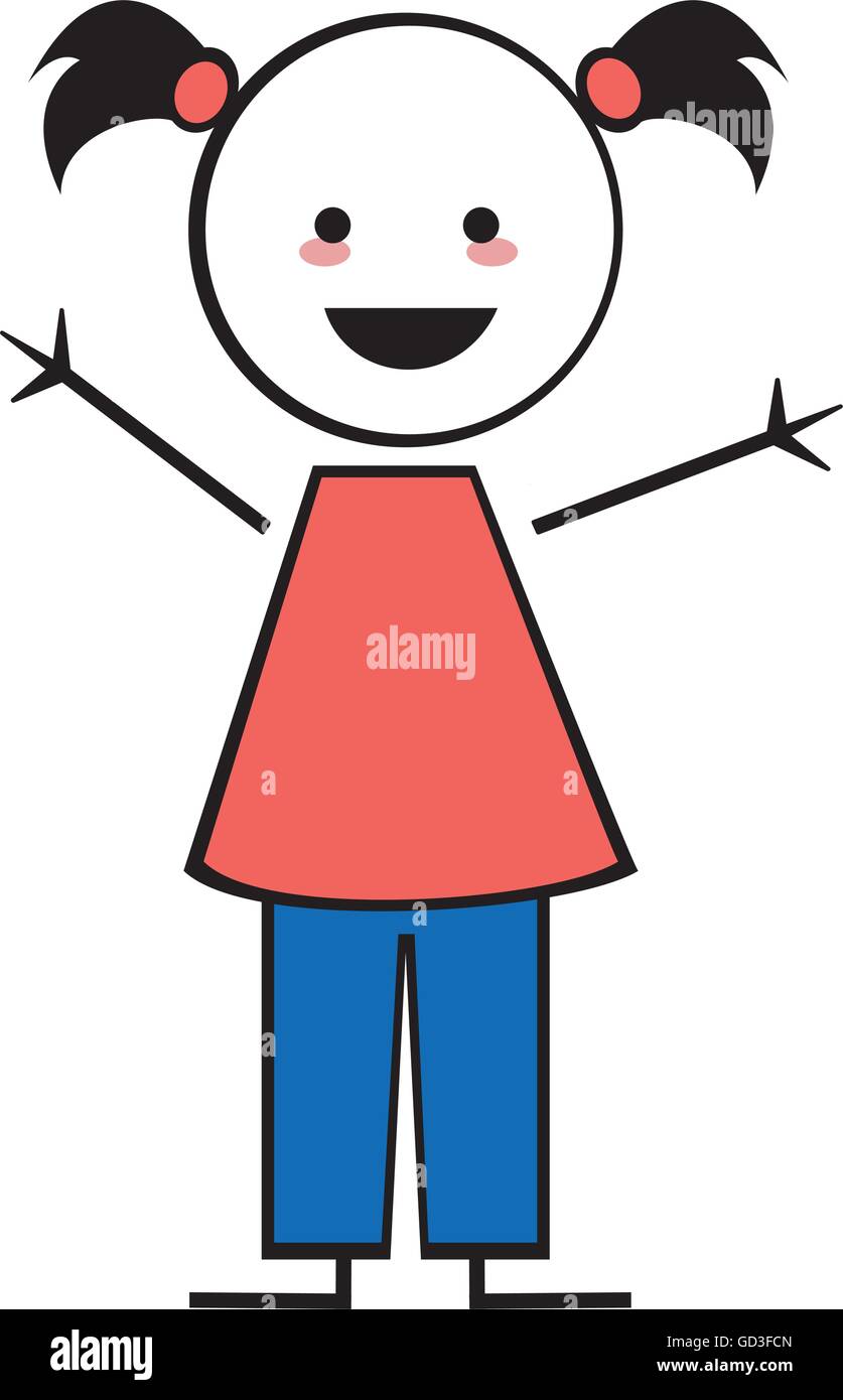 Happy Little Girl Cartoon Stick Figure