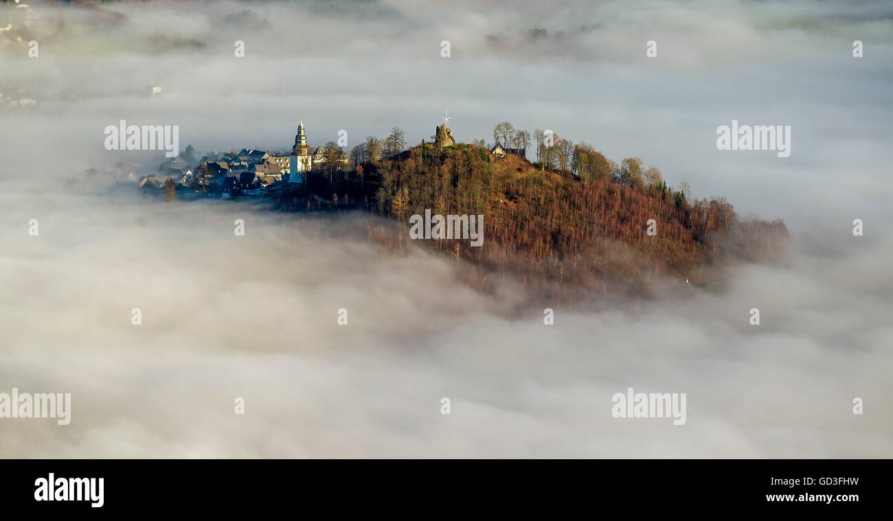 Aerial view, Eversberg,oldest half-timbered village in the Sauerland ...
