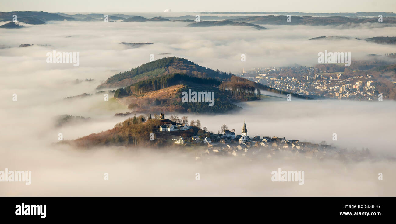 Aerial view, Eversberg, oldest half-timbered village in the Sauerland ...