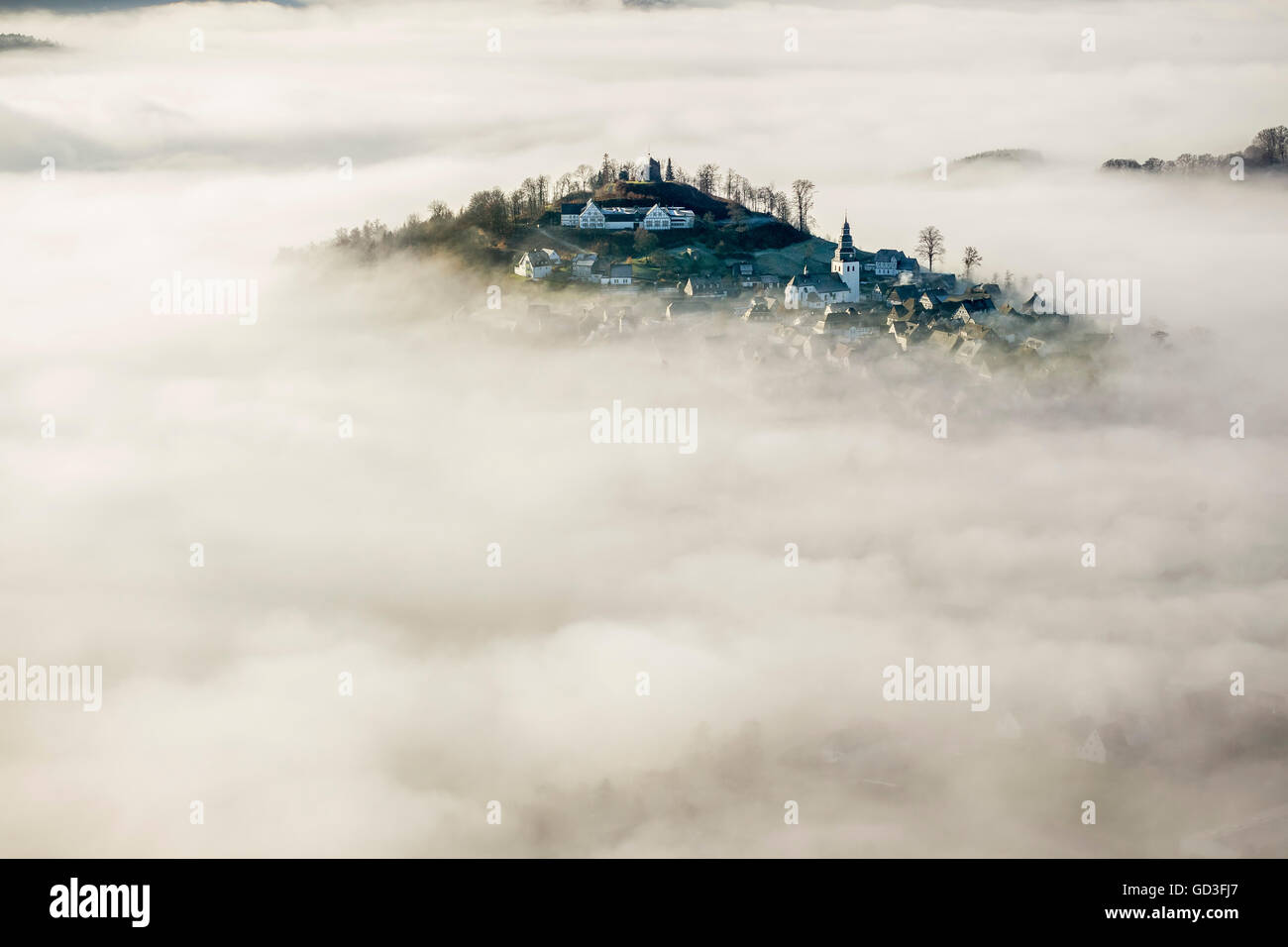 Aerial view, Eversberg, oldest half-timbered village in the Sauerland ...