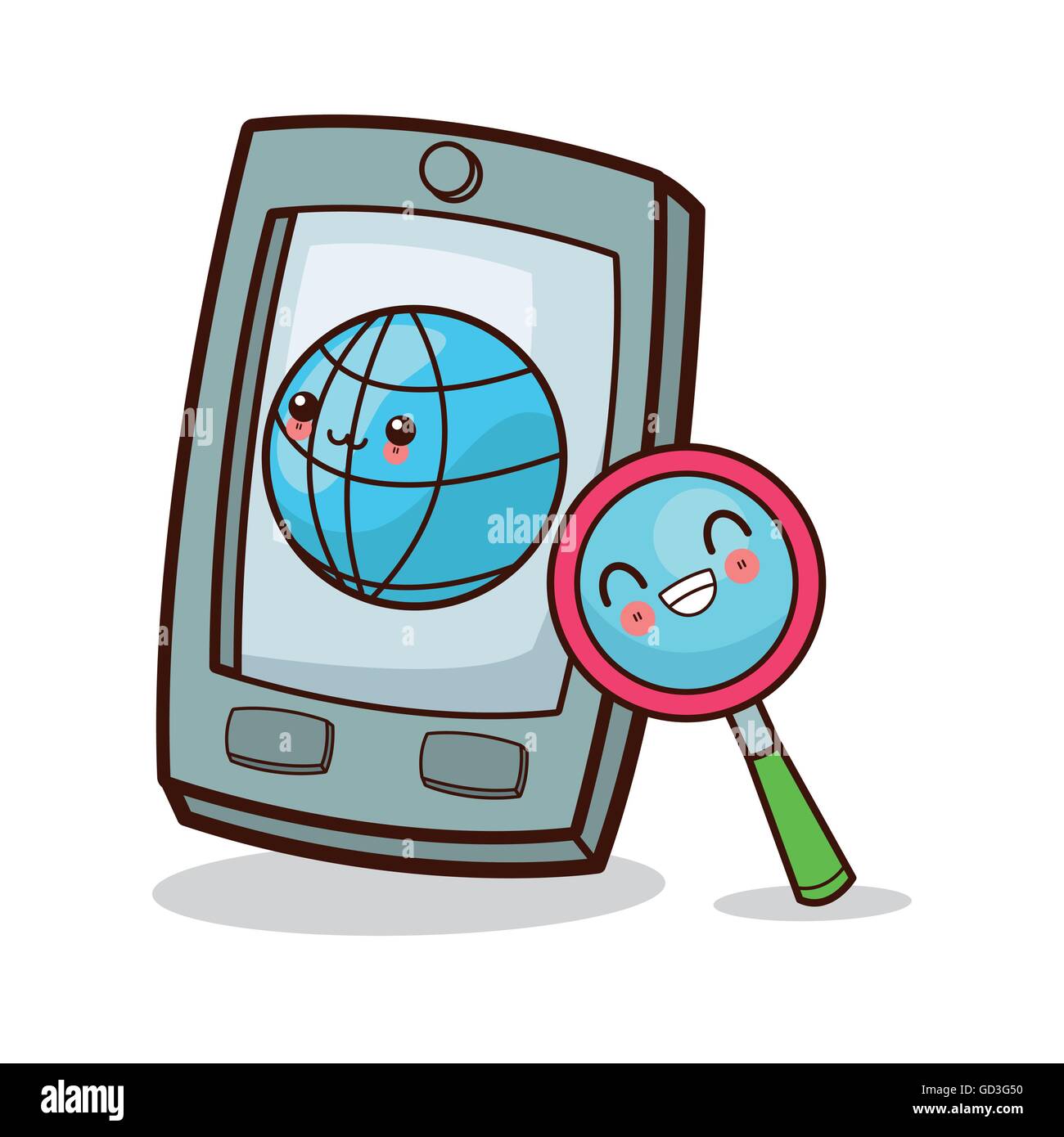 Kawaii cartoon. Technology and Social media. Vector graphic Stock ...