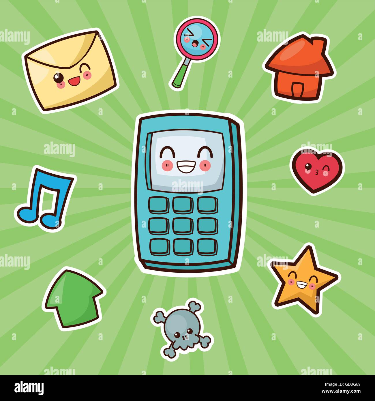 Kawaii cartoon. Technology and Social media. Vector graphic Stock ...
