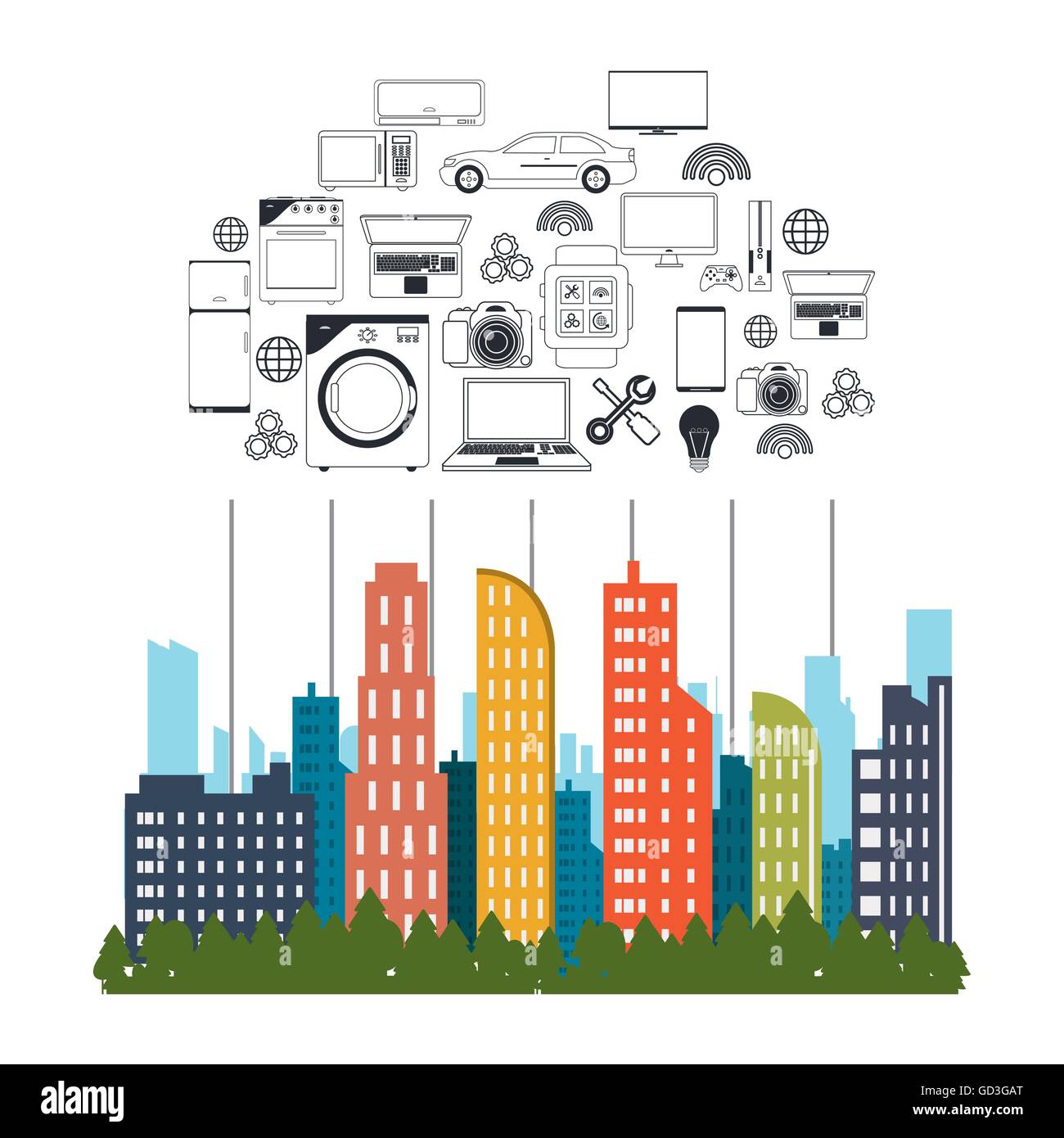 Smart city and icon set. Technology and Internet design. Vector Stock ...