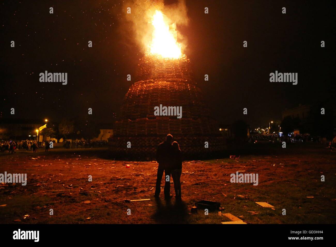 The huge bonfire in the Shankill Road in Belfast is lit on the ...
