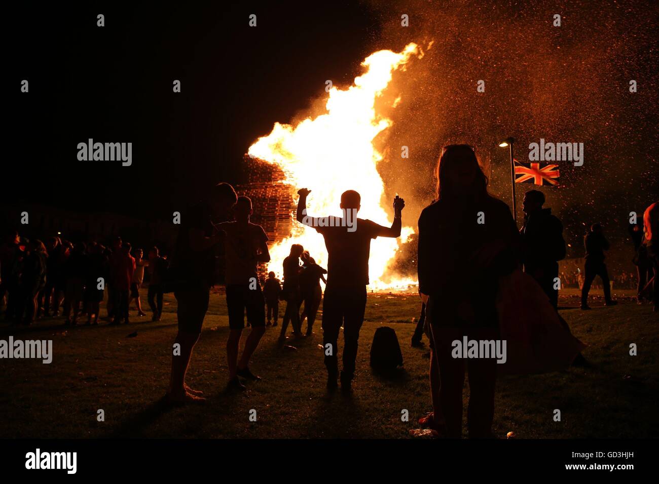 The huge bonfire in the Shankill Road in Belfast is lit on the ...