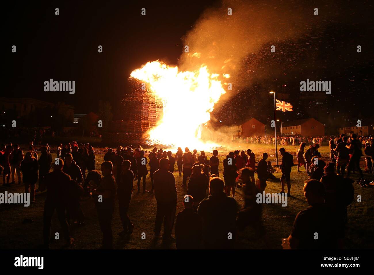 The huge bonfire in the Shankill Road in Belfast is lit on the ...