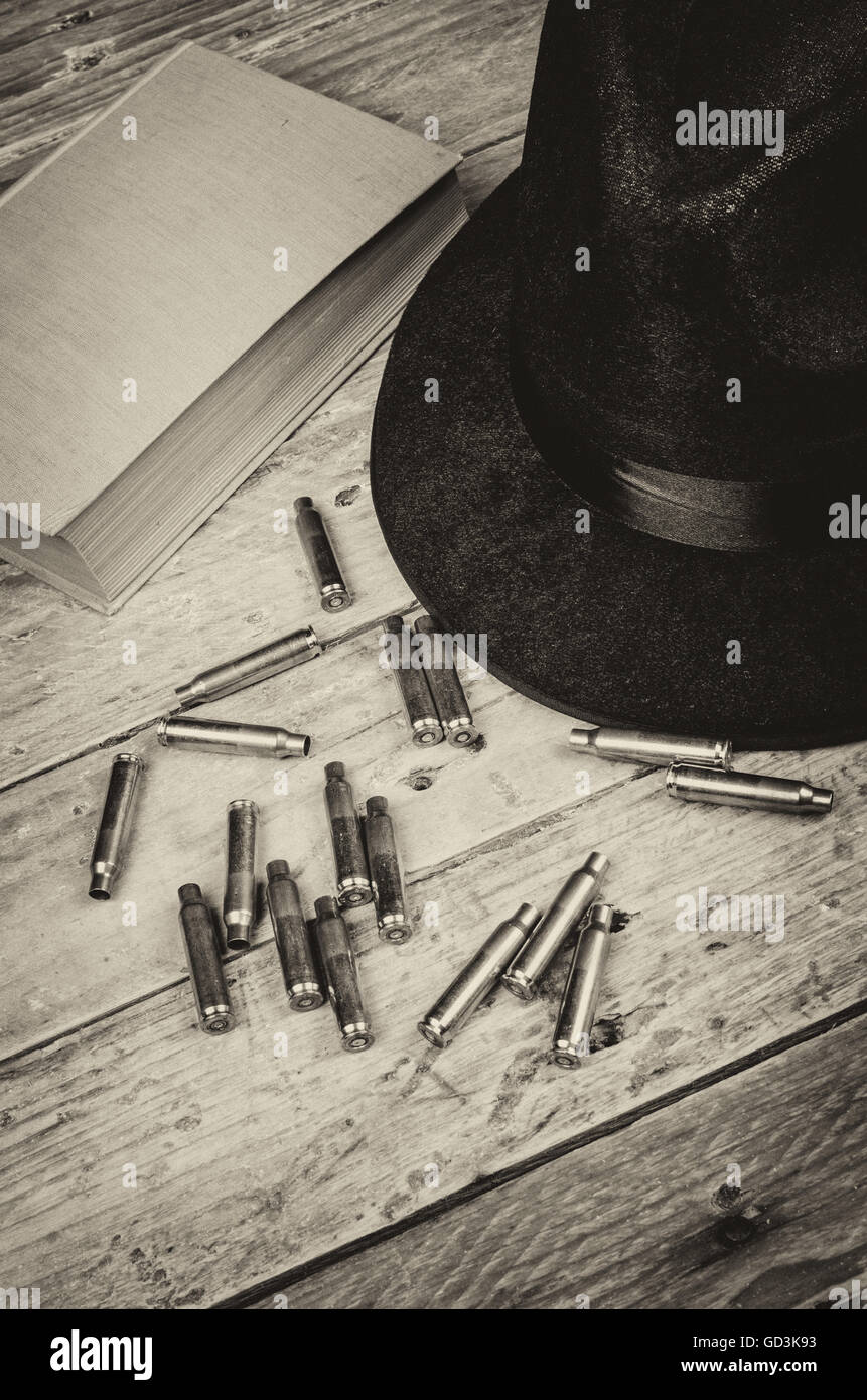 A conceptual still life standing for the crime and mystery novel genre ...