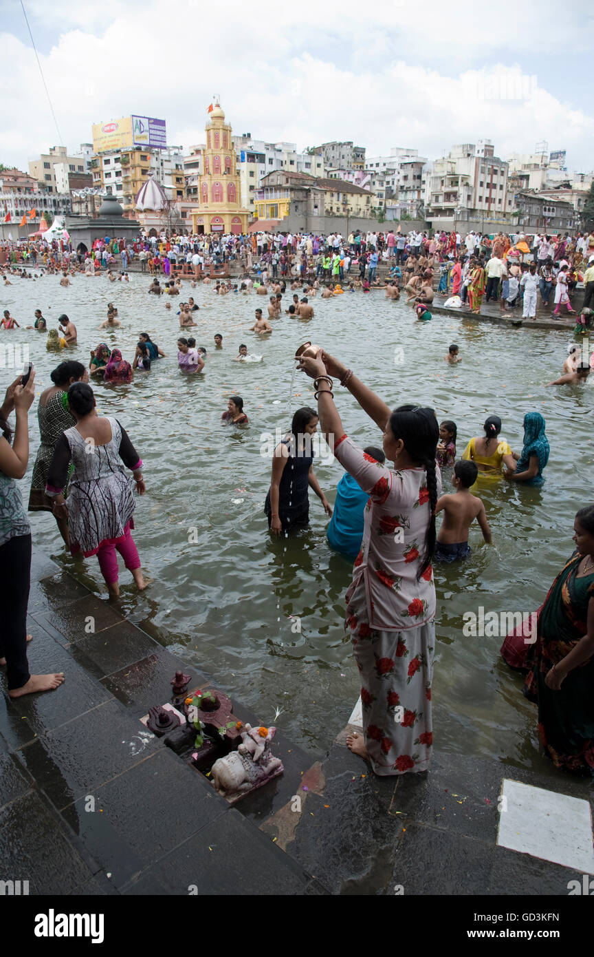 People bathing in godavari river, Nasik kumbh mela, maharashtra, india ...