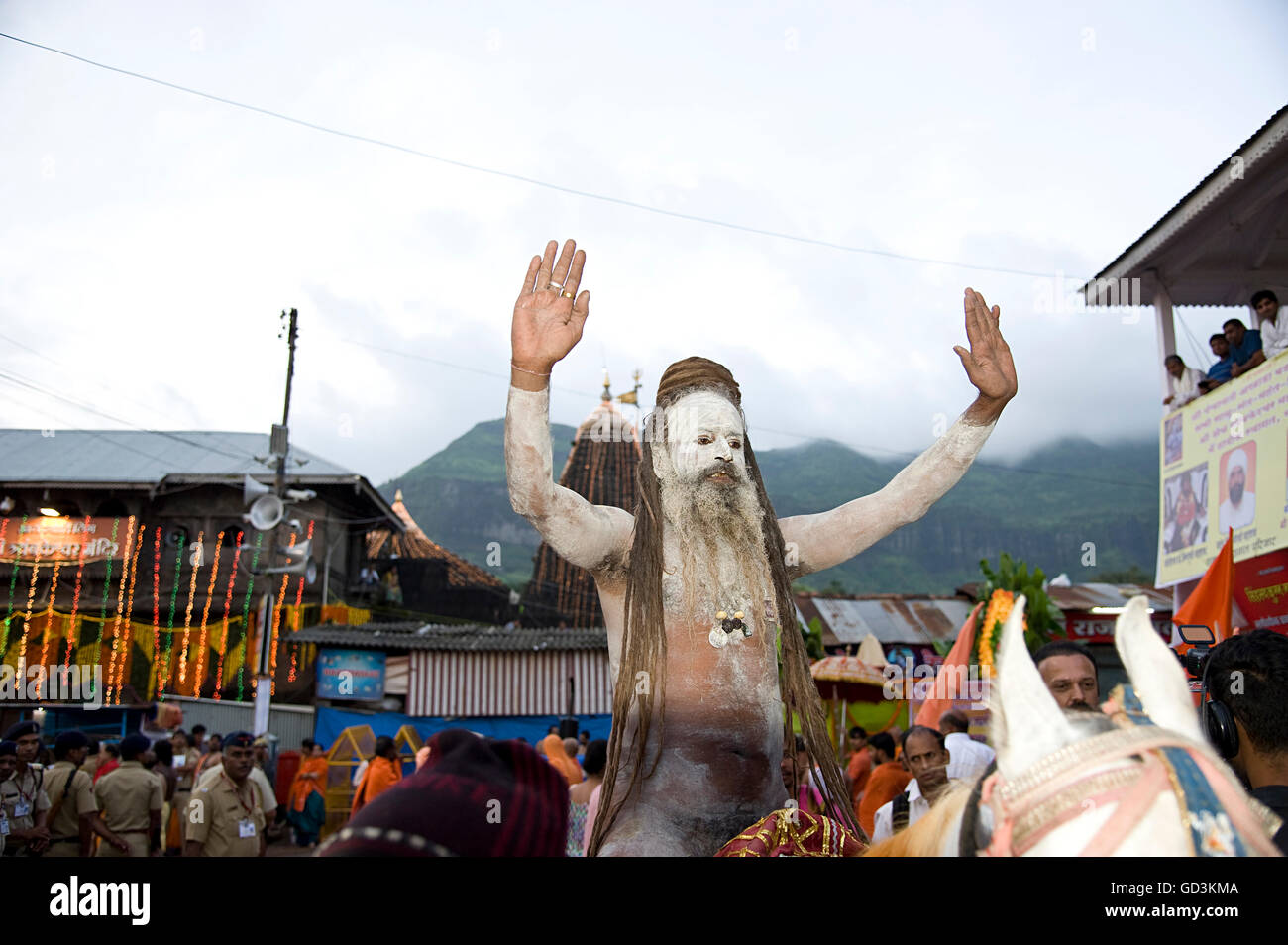Naga baba sadhu riding on horse, Nasik, maharashtra, india, asia Stock ...