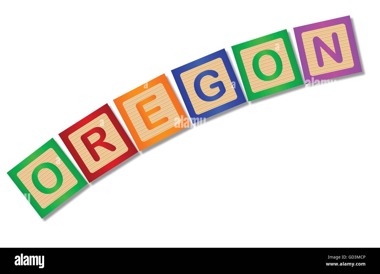 A collection of wooden block letters spelling Oregon over a white ...
