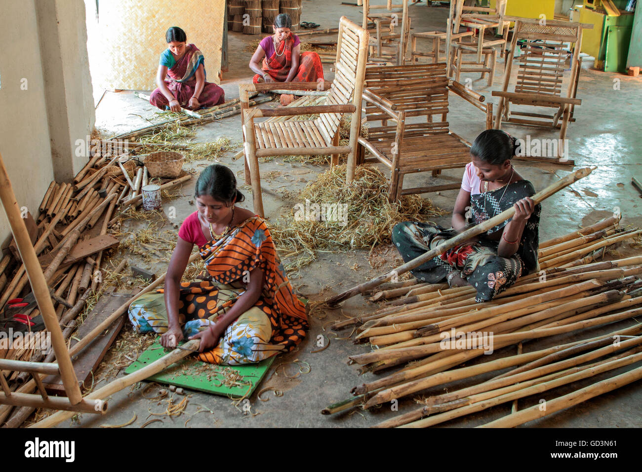 Tribal women making products from bamboo sticks, bastar, chhattisgarh ...