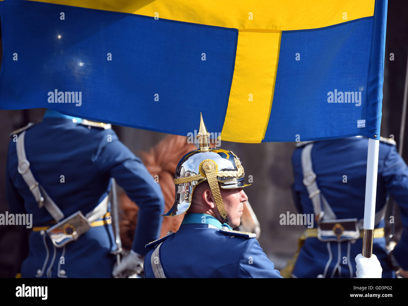 Aachen, Germany. 11th July, 2016. A member of the Swedish Life Guards ...