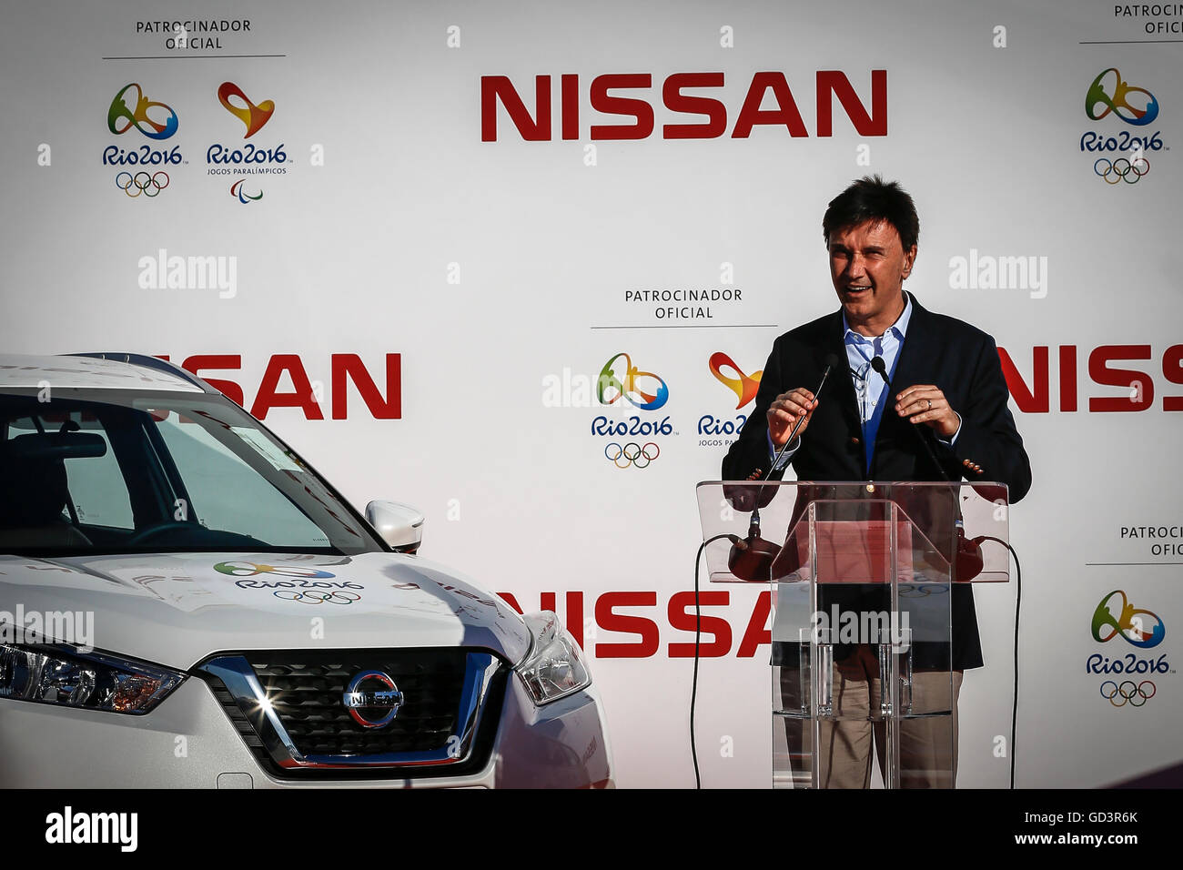 Francois Dossa, president of Nissan Brazil speaks during the ceremony ...
