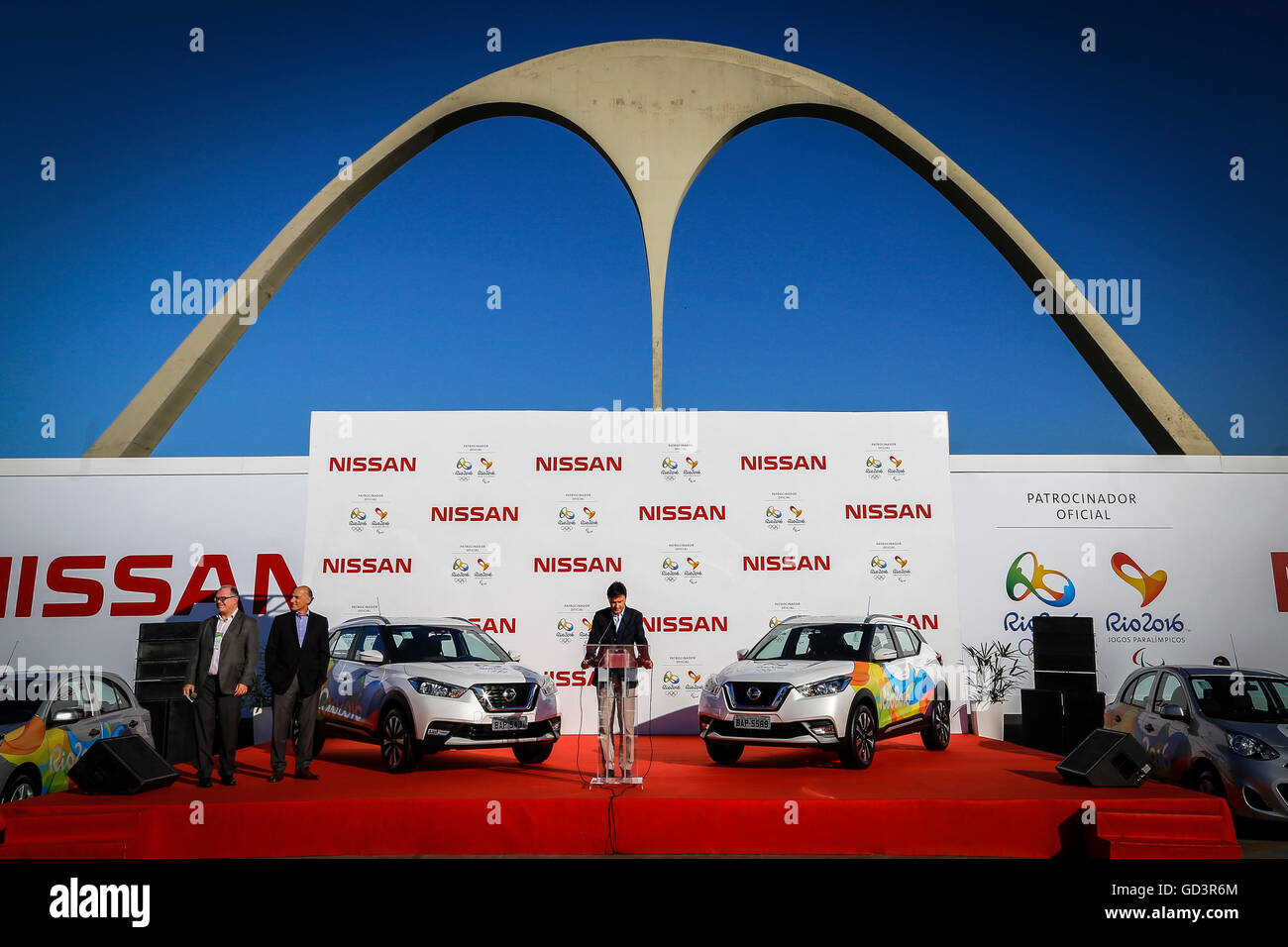 Francois Dossa, president of Nissan Brazil speaks during the ceremony ...