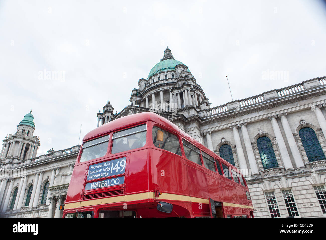 Belfast, UK. 12th July 2016. the front of a Red London double decker ...