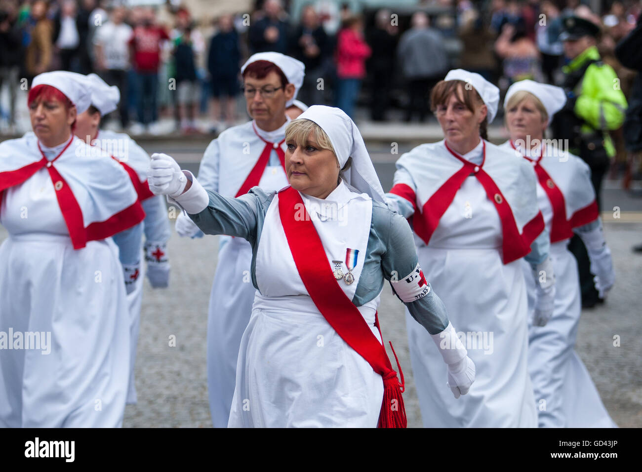 Belfast, UK. 12th July 2016. ladies dressed in World War one Nurses ...