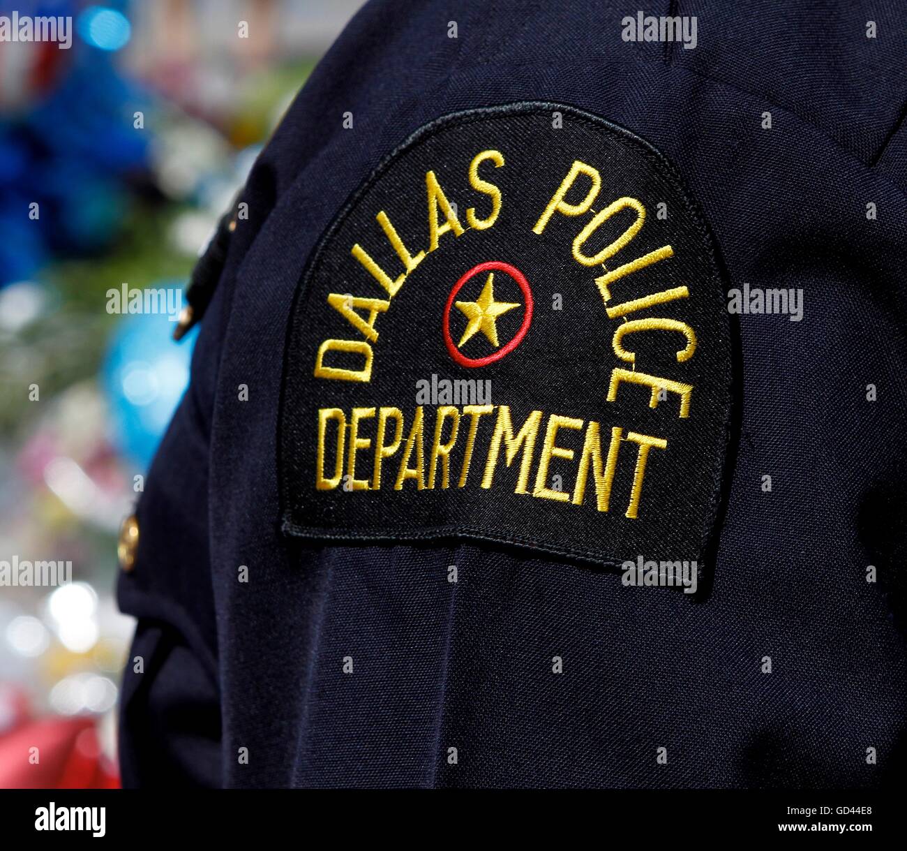 Dallas, Texas, USA. 12th July, 2016. A police officer's patch is shown ...