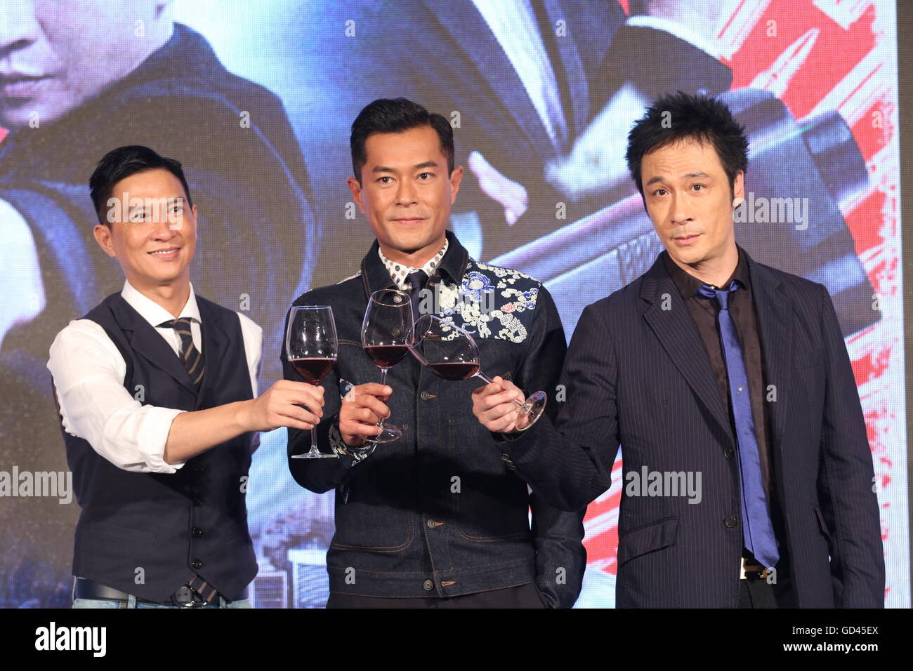 Beijing, China. 12th July, 2016. Nick Cheung, Louis Koo and Francis Ng ...