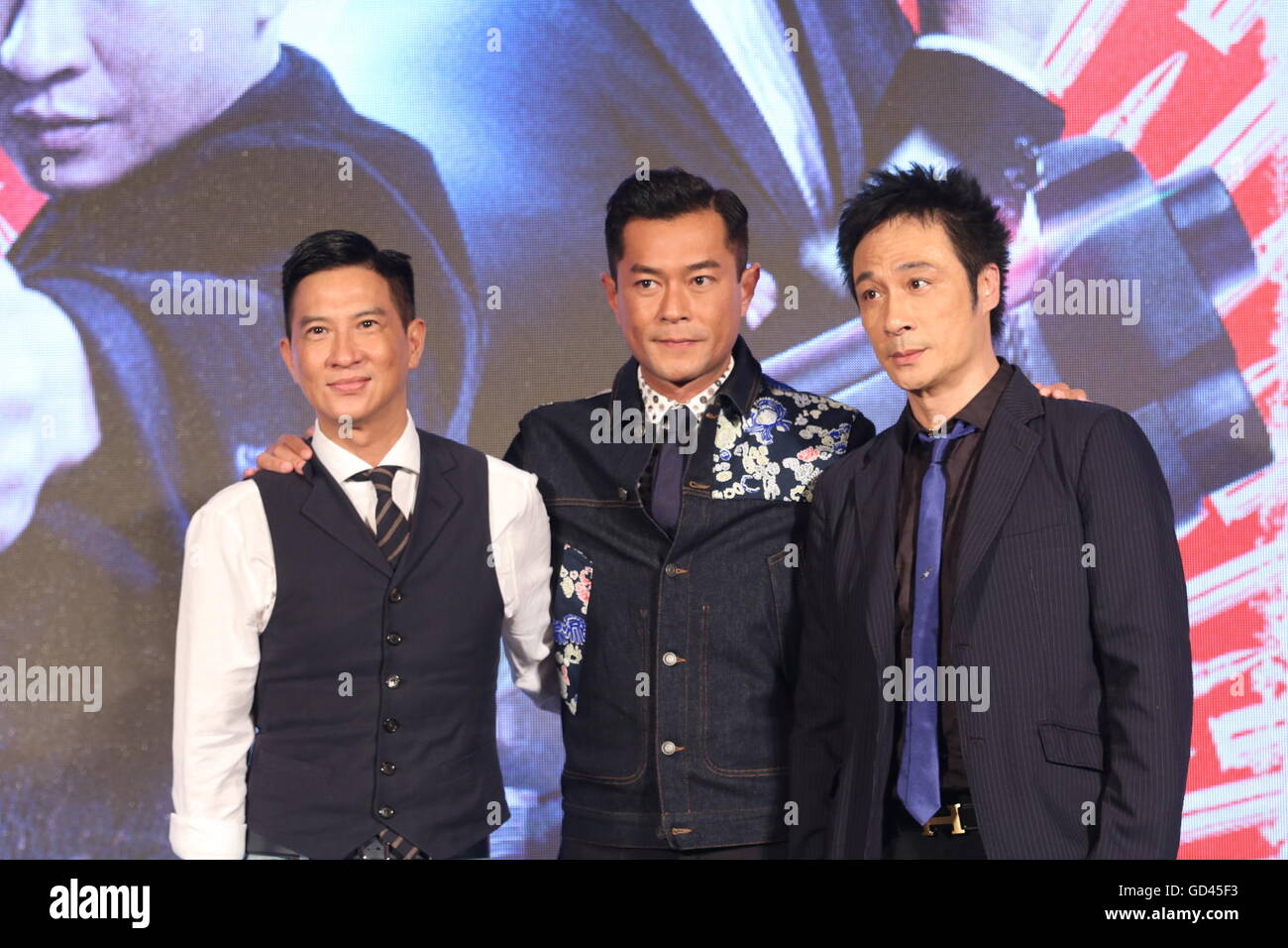 Beijing, China. 12th July, 2016. Nick Cheung, Louis Koo and Francis Ng ...
