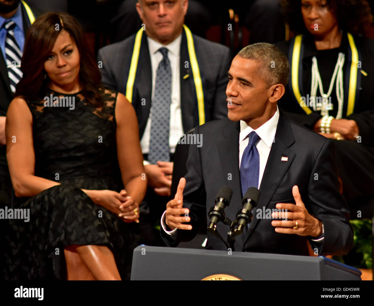 Dallas, Texas, USA. 12th July, 2016. U.S. President Barack Obama (R ...