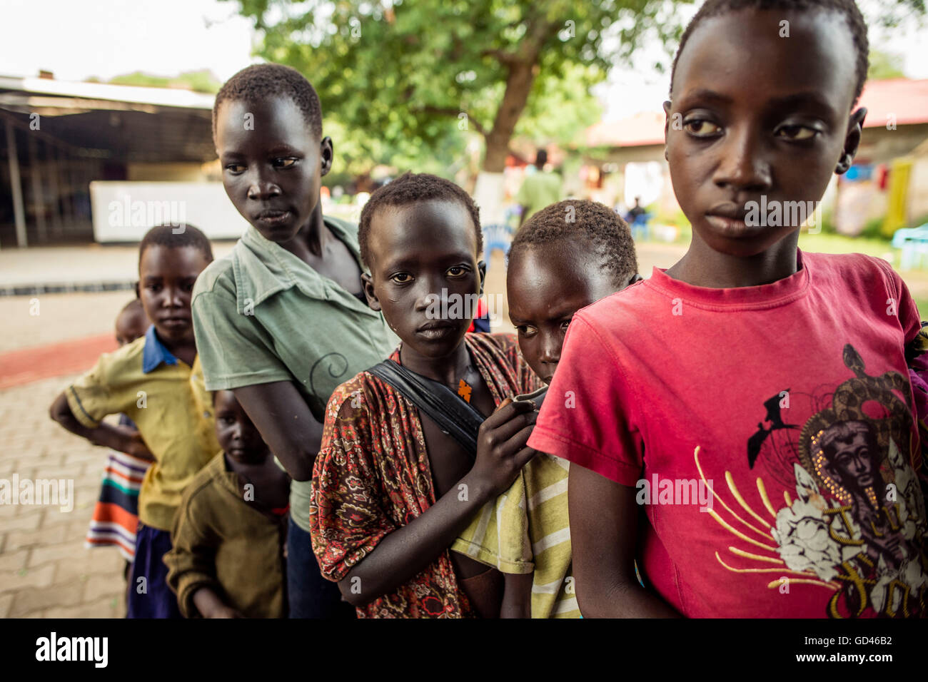 Juba, South Sudan. 12th July, 2016. Children stand on the grounds of ...