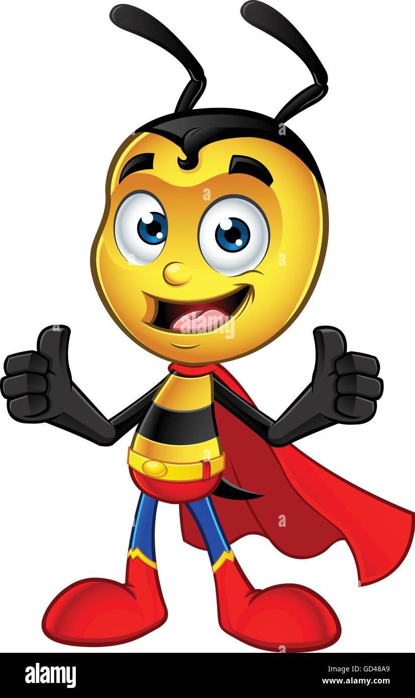 A cartoon illustration of a cute looking Superhero Little Bee Character ...