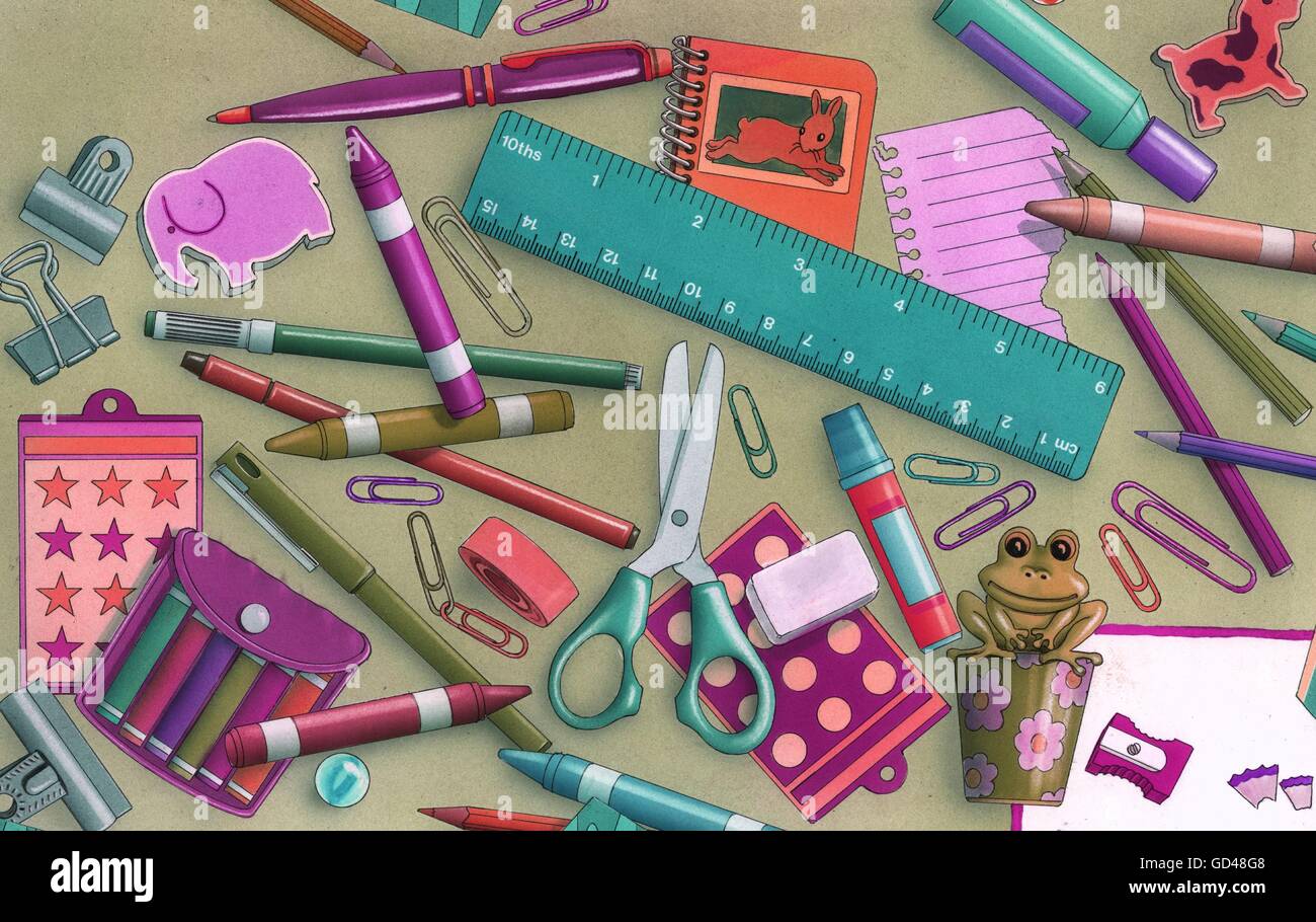 Directly above view of desk Stock Photo - Alamy