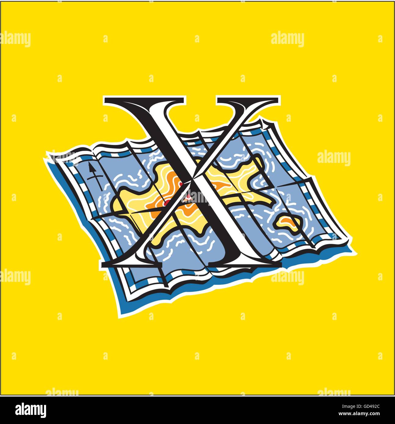 Letter 'X' and island map, yellow background Stock Photo - Alamy