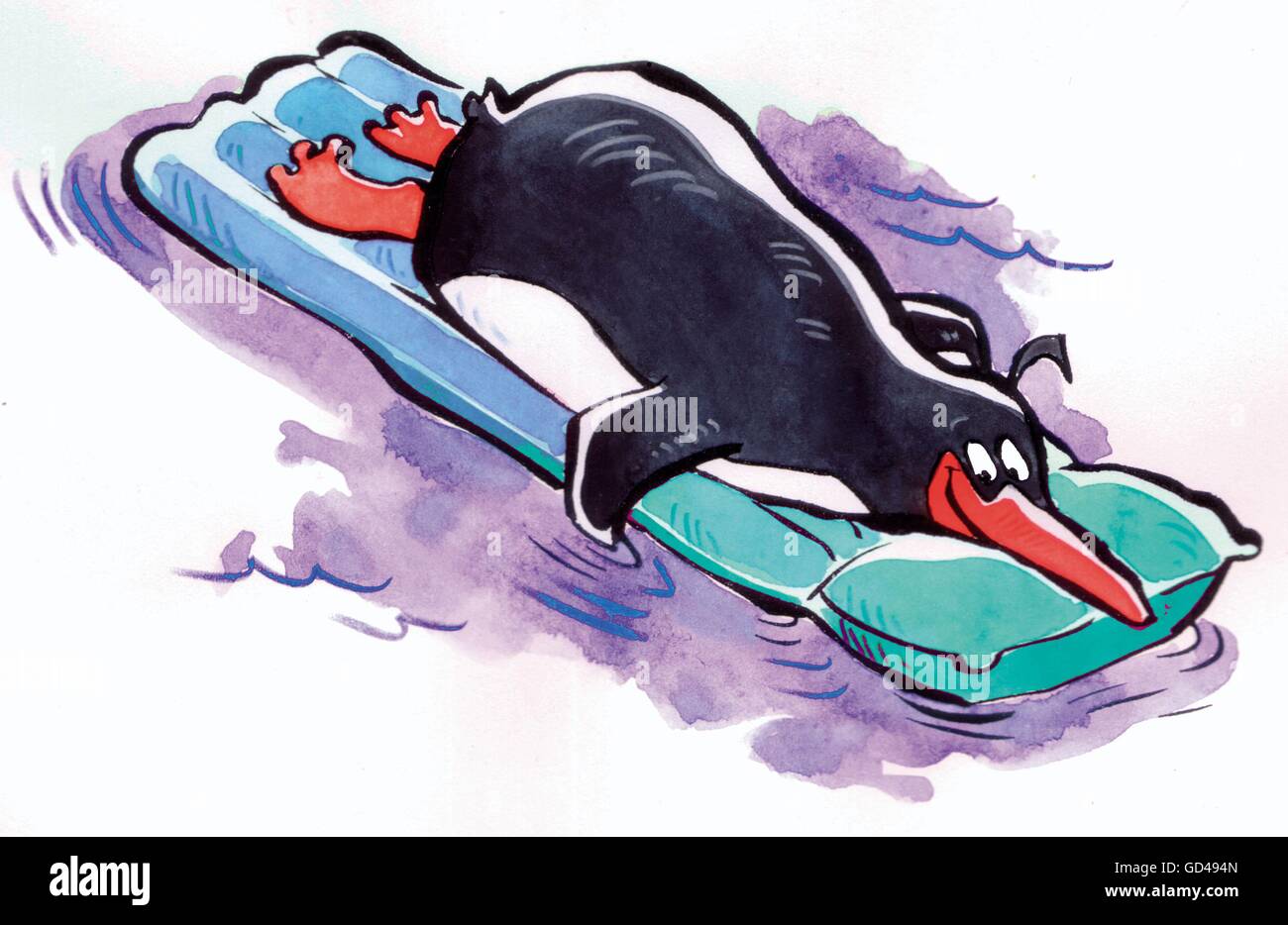 Penguin relaxing on inflatable raft Stock Photo - Alamy
