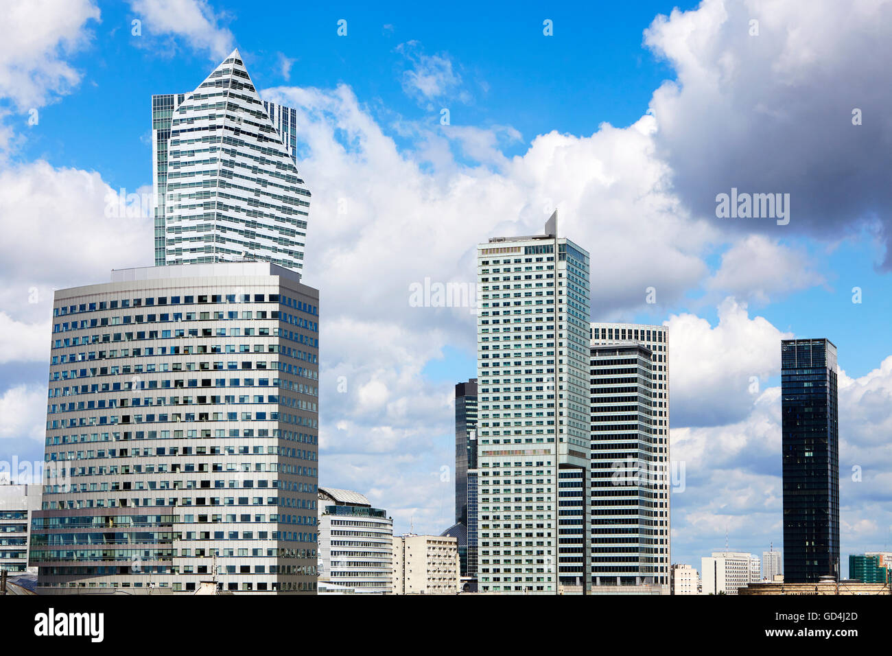 City view of Warsaw. InterContinental Hotel and Golden terraces. Few ...