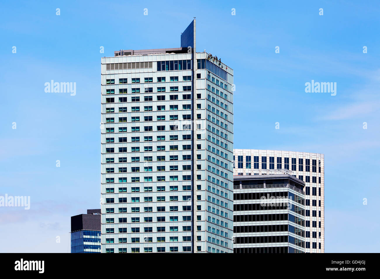 Top of high-rise business office building on blue sky. InterContinental ...